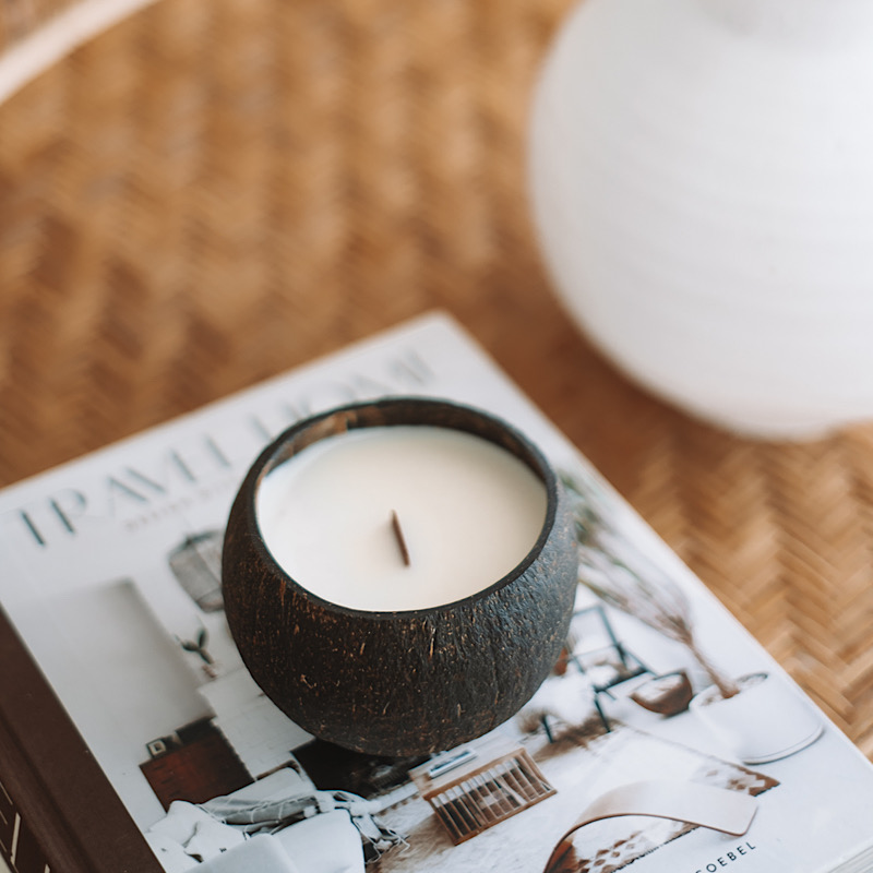 Natural Coconut Shell Candle with wooden wick