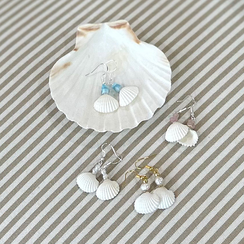 925 sterling silver white clam shell earrings with gemstones - Tres Noosa