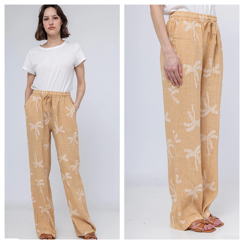 Palm Tree Full-Length Linen Pants Made in Italy - Tres Noosa